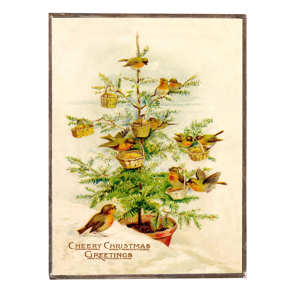 Christmas Tree with Birds \\ Vintage Style Framed Print – Graphically Speaking Design