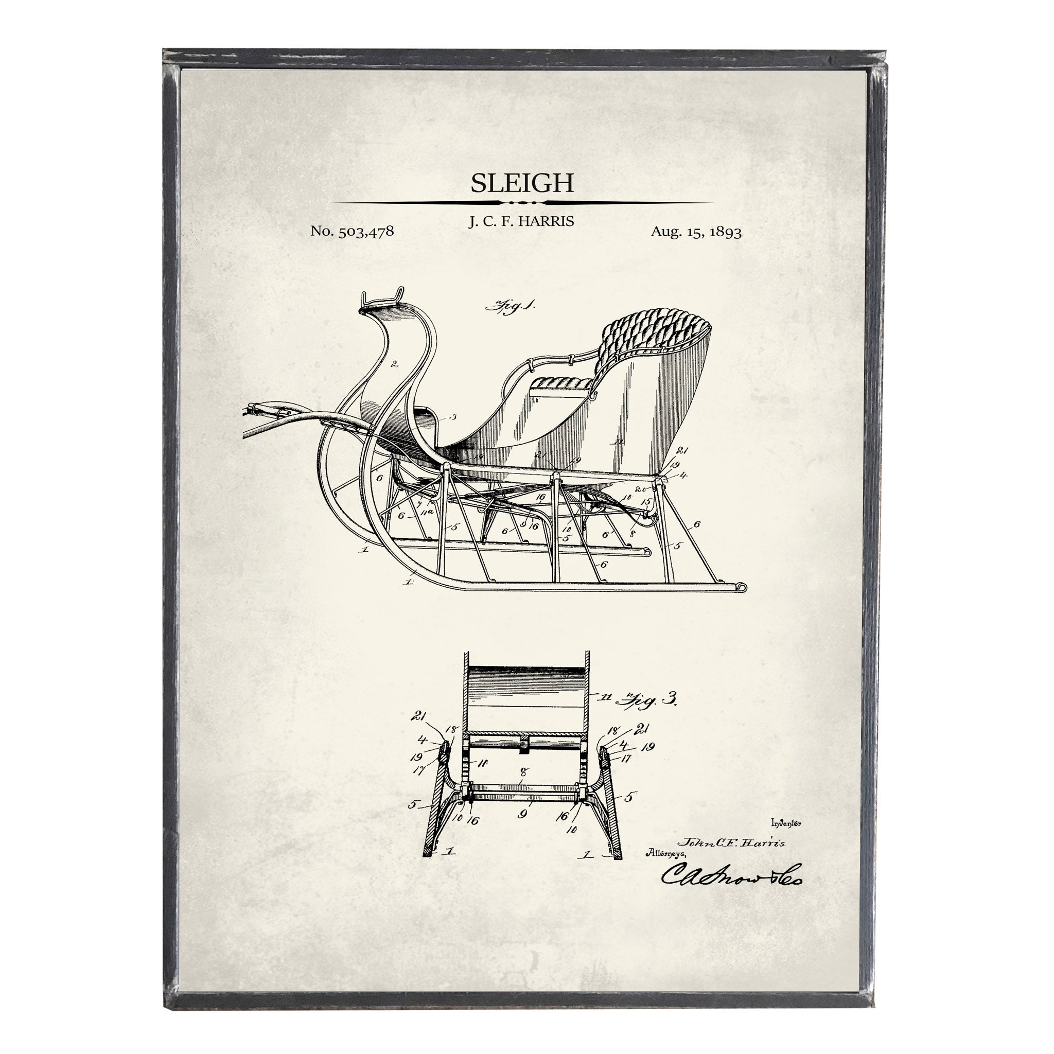 Santa Sleigh Patent Blueprint \\ Vintage Style Framed Print ...