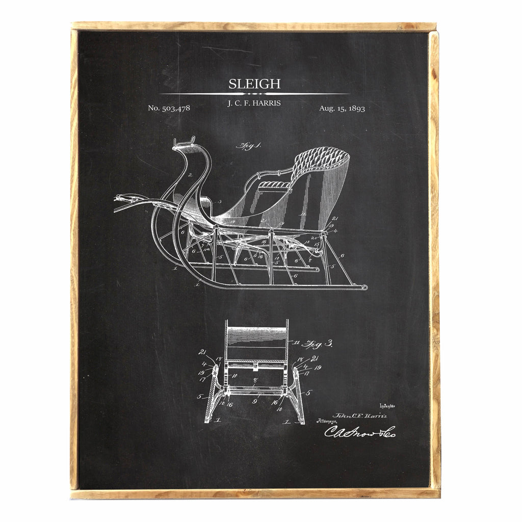 Santa Sleigh Patent Blueprint \\ Vintage Style Framed Print ...
